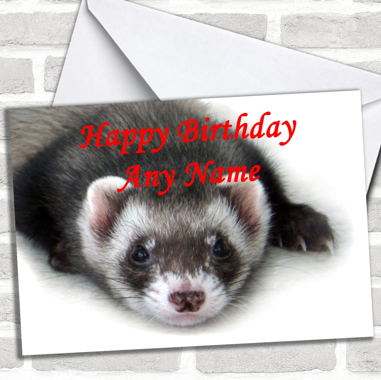 Ferret Personalized Birthday Card - Red Heart Print
