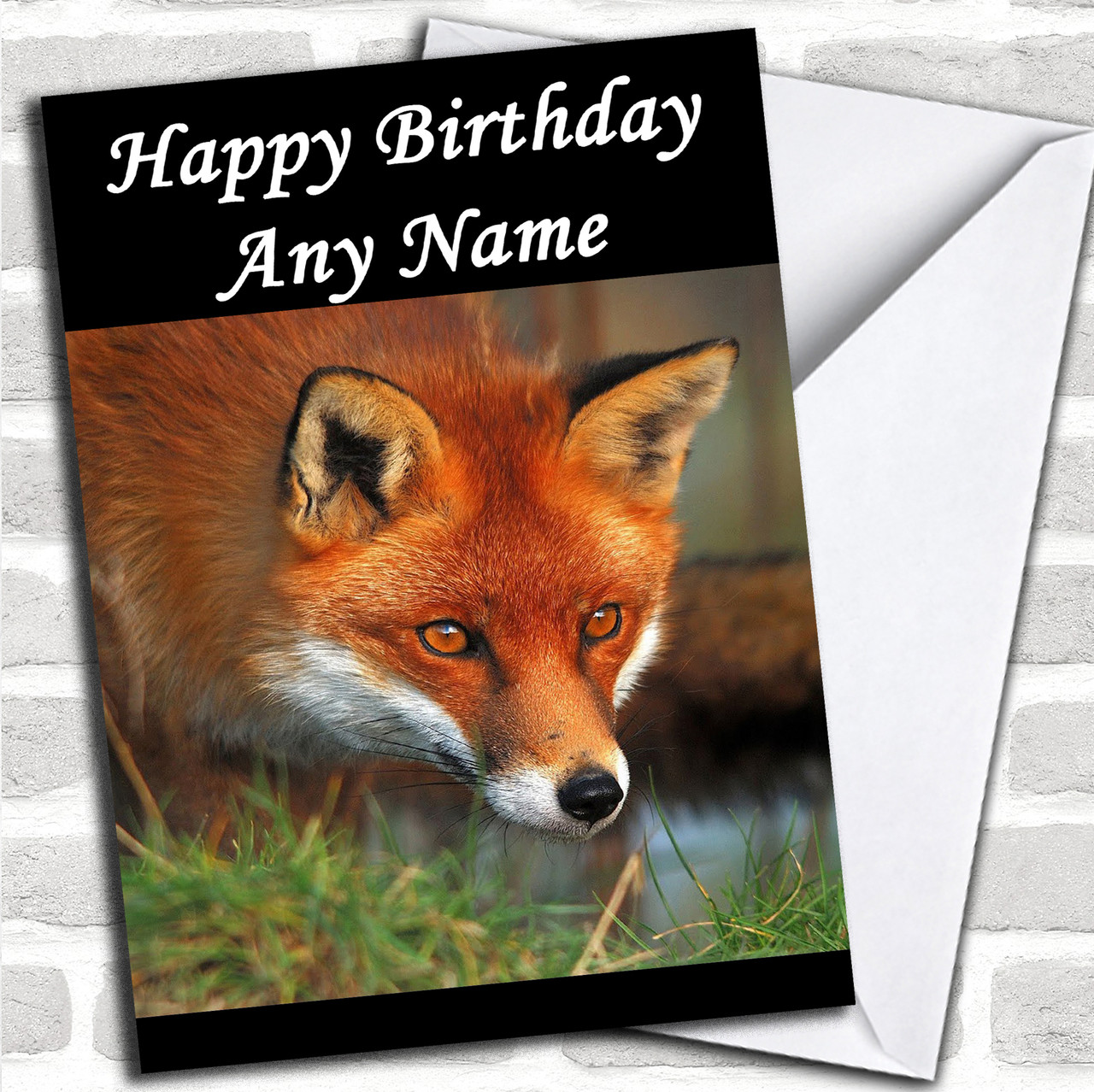 Fox Personalized Birthday Card - Red Heart Print