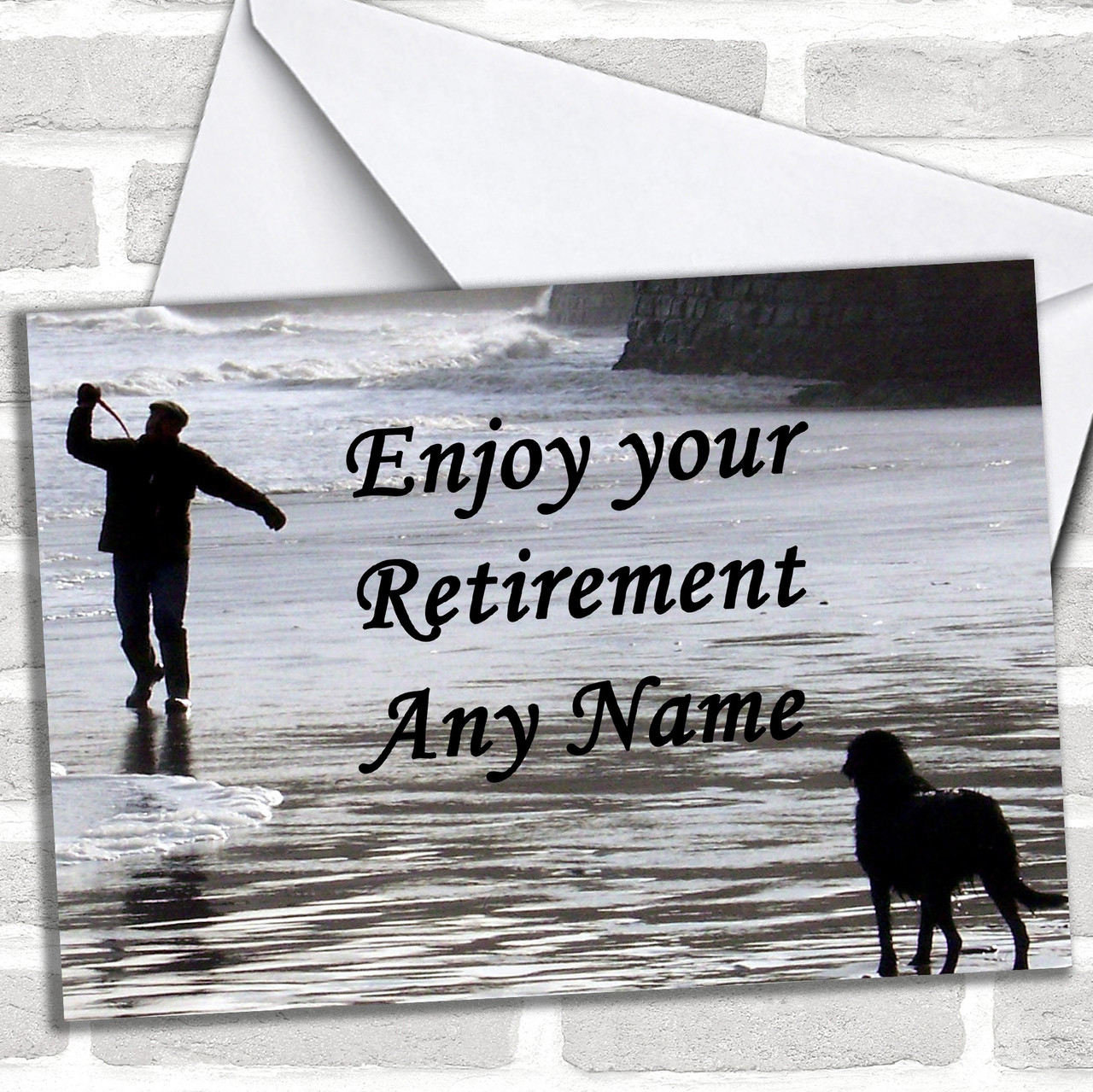 Man And Dog Personalized Retirement Card - Red Heart Print