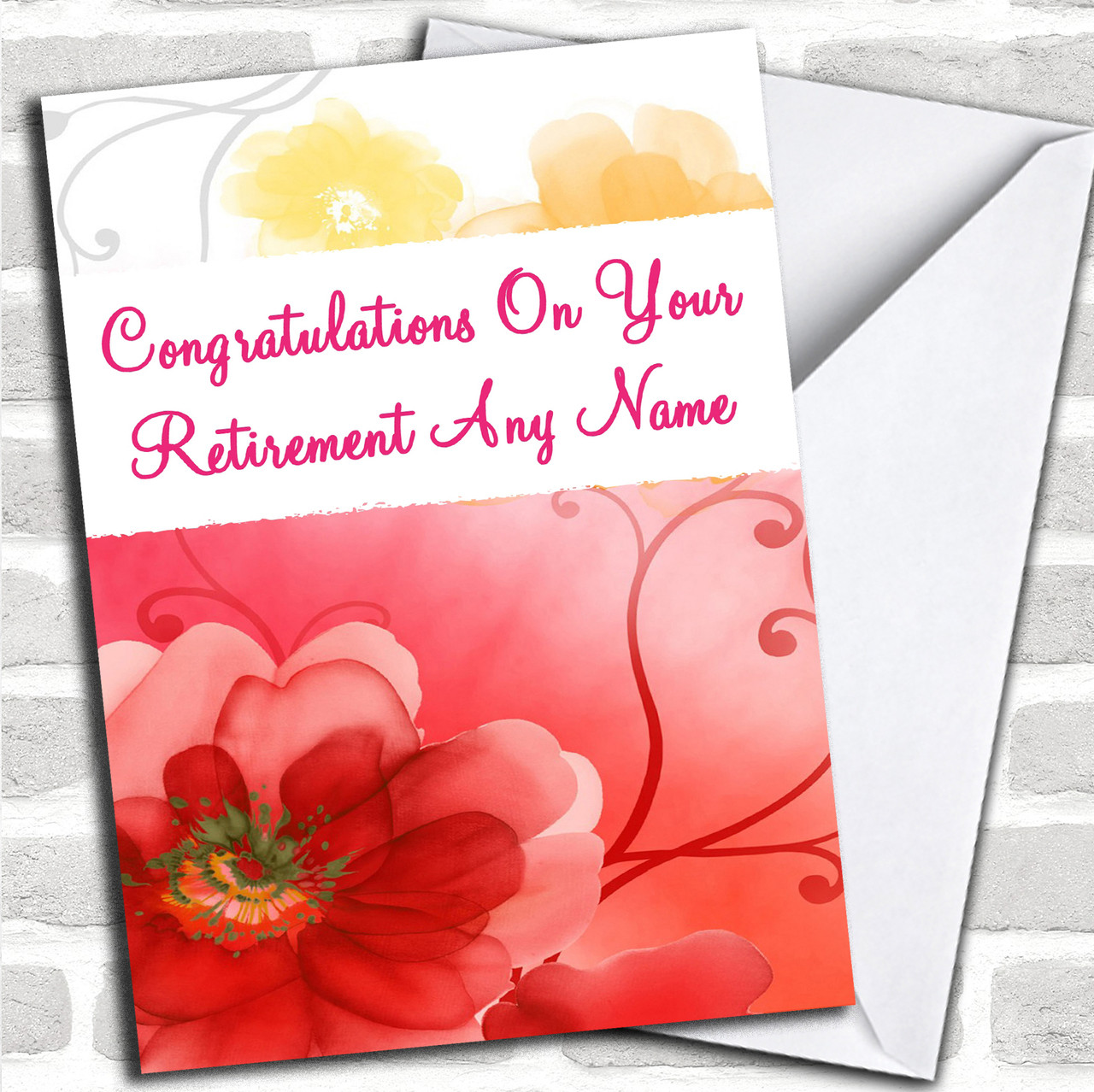Flower Personalized Retirement Card - Red Heart Print
