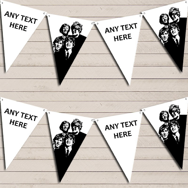 Beatles Black & White Birthday Bunting Garland Party Banner - Red Heart ...