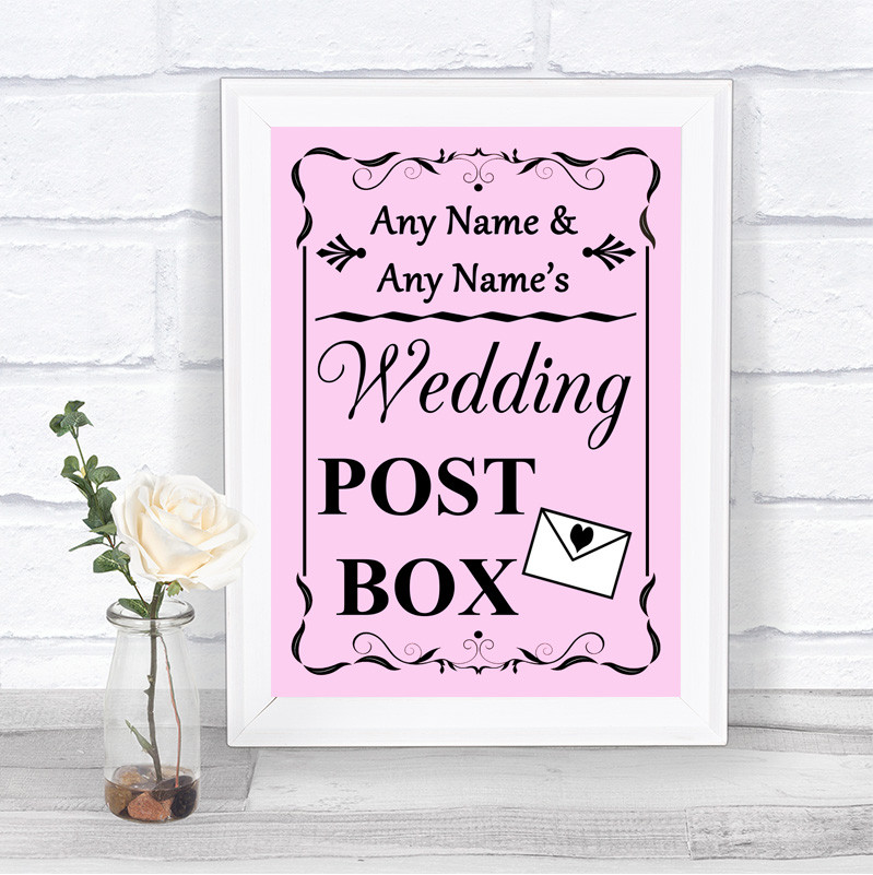 Pink Card Post Box Personalized Wedding Sign - Red Heart Print