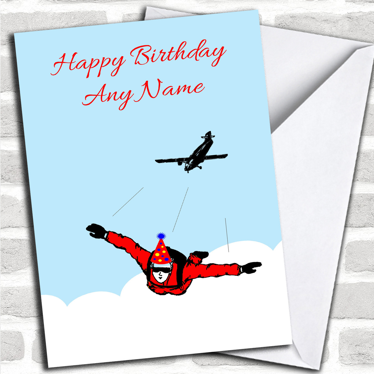 Skydiving Personalized Birthday Card - Red Heart Print