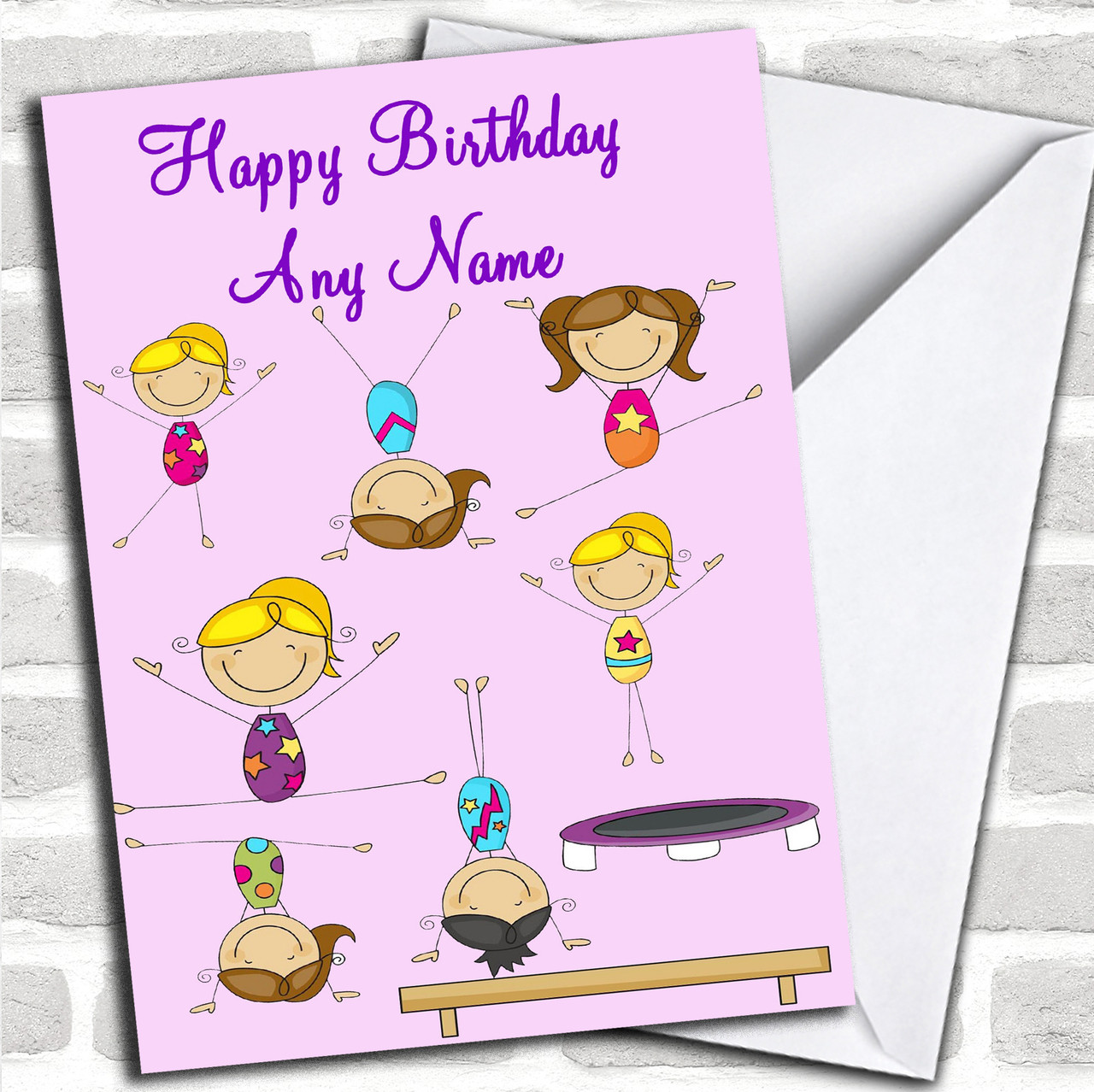Gymnastics Personalized Birthday Card - Red Heart Print