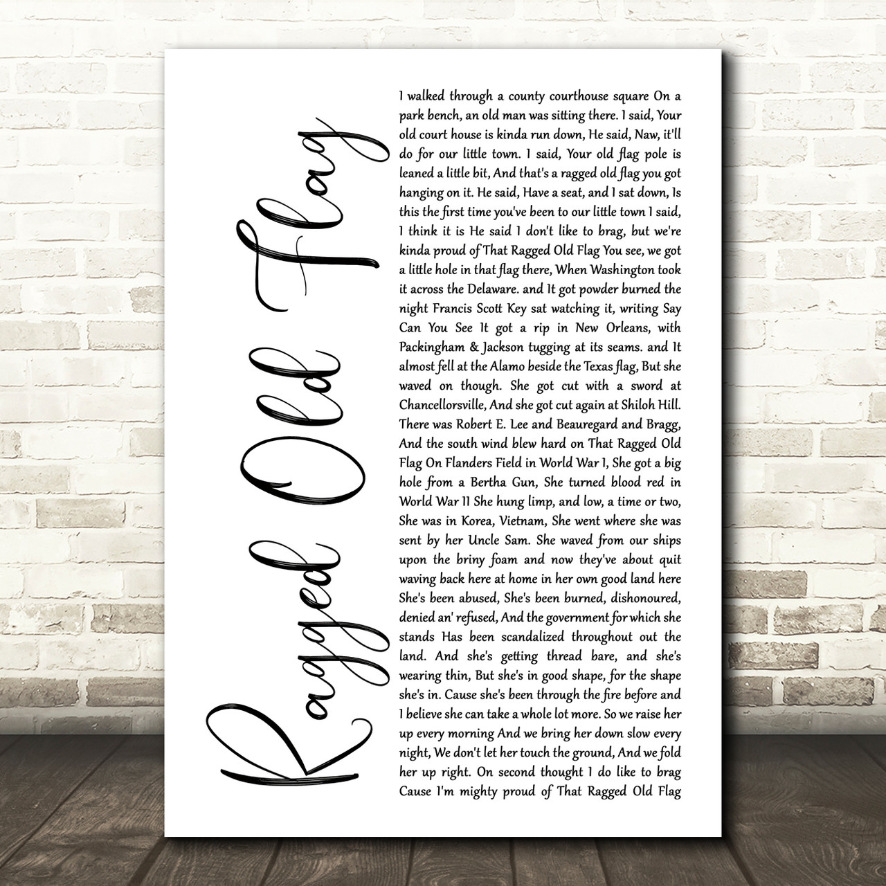 Johnny Cash Ragged Old Flag White Script Song Lyric Wall Art Print ...