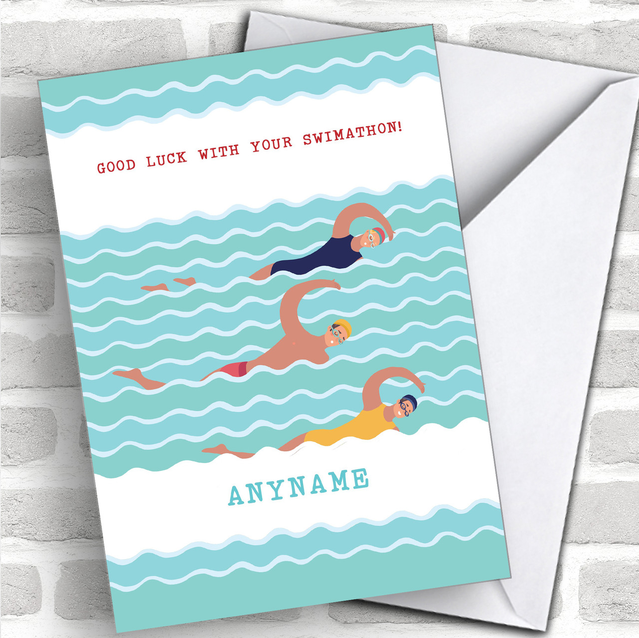 Swimathon Males Good Luck Personalized Good Luck Card - Red Heart Print