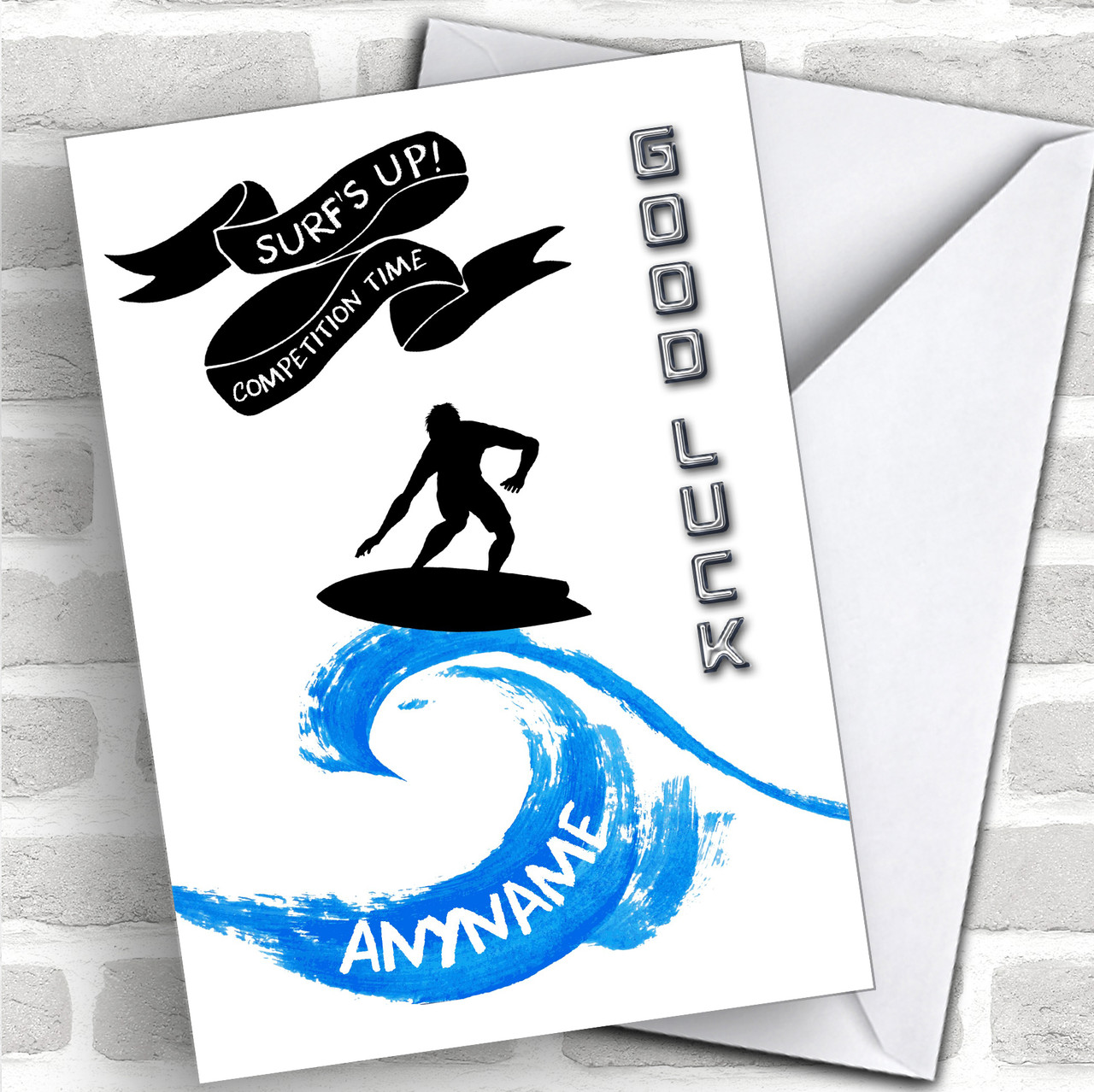 Surf Challenge Good Luck Personalized Good Luck Card - Red Heart Print