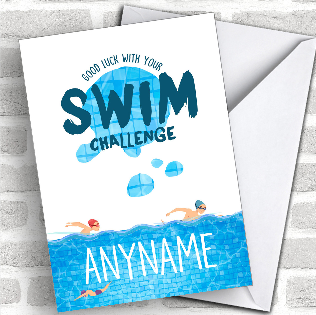 Swim Challenge Good Luck Personalized Good Luck Card - Red Heart Print
