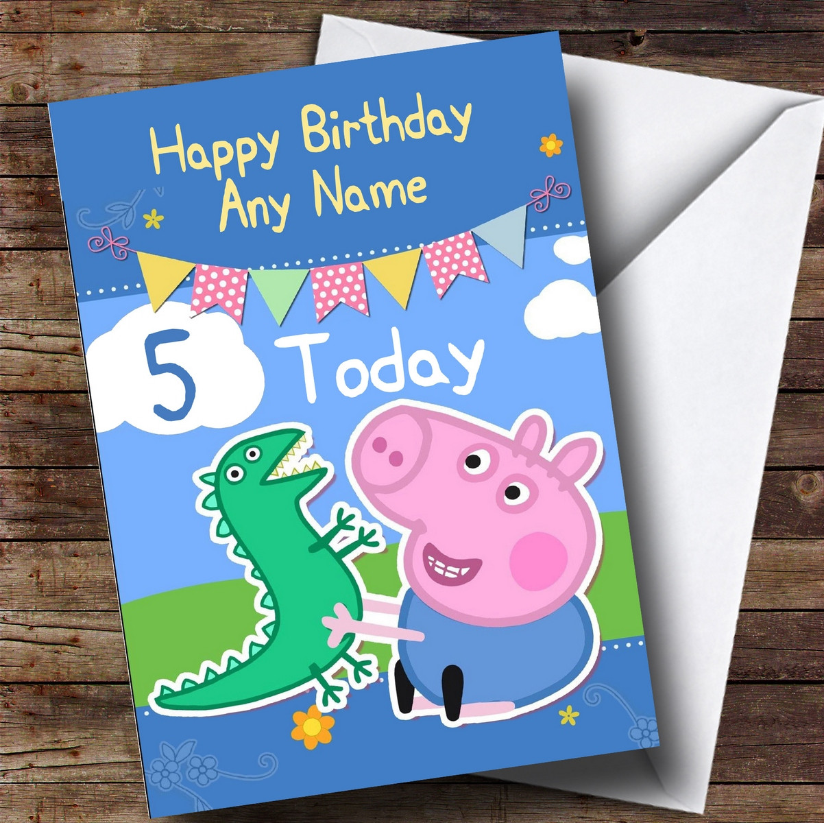 Pink Peppa Pig Personalized Birthday Card - Red Heart Print