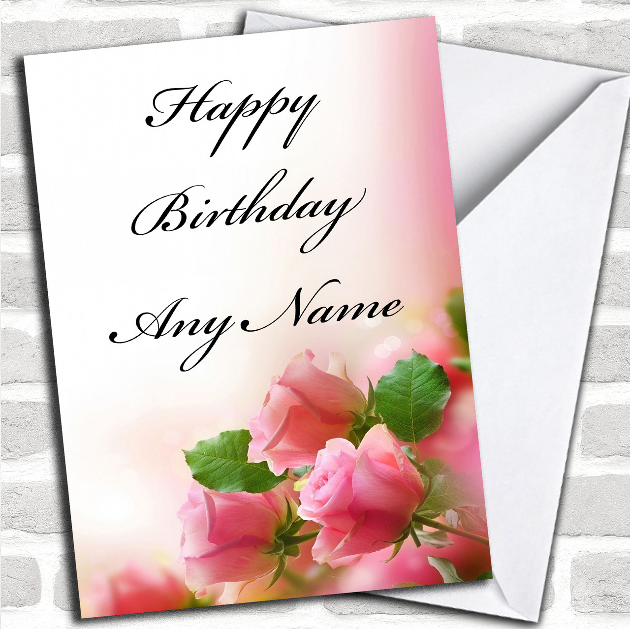 Pink Roses Personalized Birthday Card - Red Heart Print