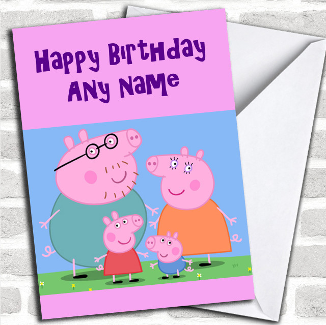 Pink Peppa Pig Personalized Birthday Card - Red Heart Print