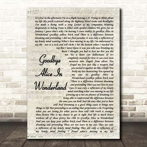 Jewel Goodbye Alice In Wonderland Vintage Script Song Lyric Print - Red ...