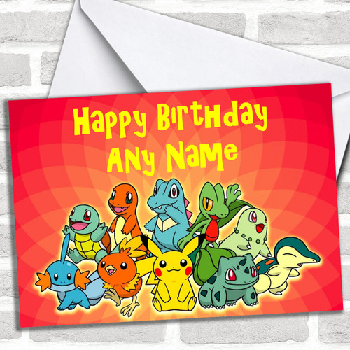 Red Pokemon Personalized Birthday Card - Red Heart Print