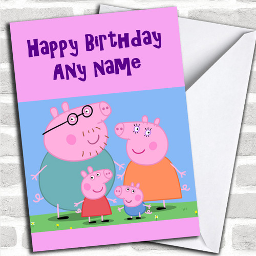 Pink Peppa Pig Personalized Birthday Card - Red Heart Print