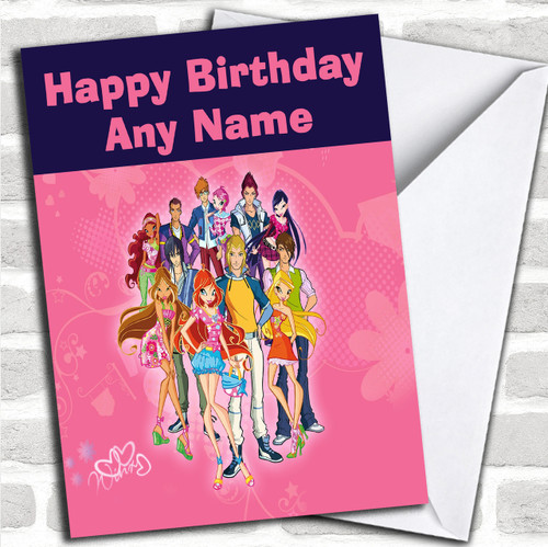 Winx Club Personalized Children's Birthday Card - Red Heart Print