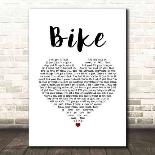 Pink Floyd Bike White Heart Song Lyric Art Print - Red Heart Print