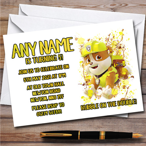 Paw Patrol Rubble Splatter Art Children's Birthday Party Invitations ...