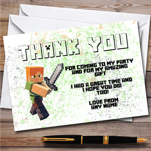 Minecraft Alex Splatter Art Children's Birthday Party Thank You Cards ...