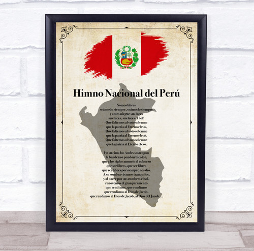 National Anthem Of Peru Border Country Wall Art Print - Red Heart Print