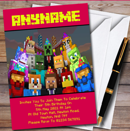 Minecraft Party Characters Girls Children's Birthday Party Invitations ...