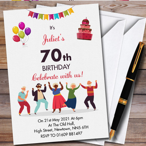 Elderly Dancing People personalized Birthday Party Invitations - Red ...