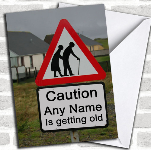 Old People Sign Age Joke Funny Personalized Birthday Card - Red Heart Print