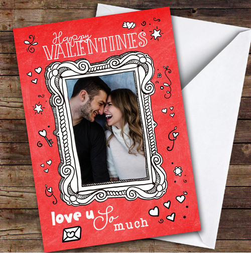 Photo Doodle Frame Romantic Personalized Valentine's Day Card - Red ...