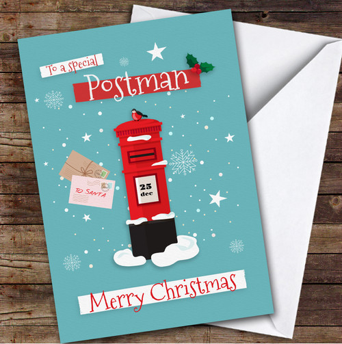 Postman Letter Box Custom Greeting Personalized Christmas Card - Red ...