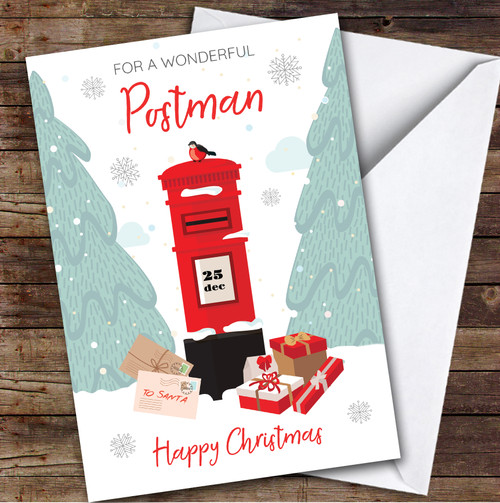Postman Post-box Custom Greeting Personalized Christmas Card - Red ...