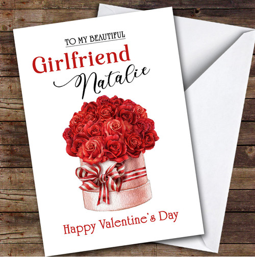 Personalized Valentine Card For Girlfriend Red Rose Bouquet Card - Red ...