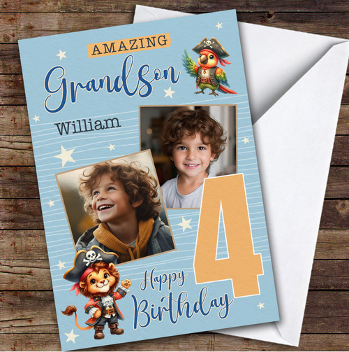 Grandson 4th Pirate Animals Photo Boys Custom Personalized Birthday ...