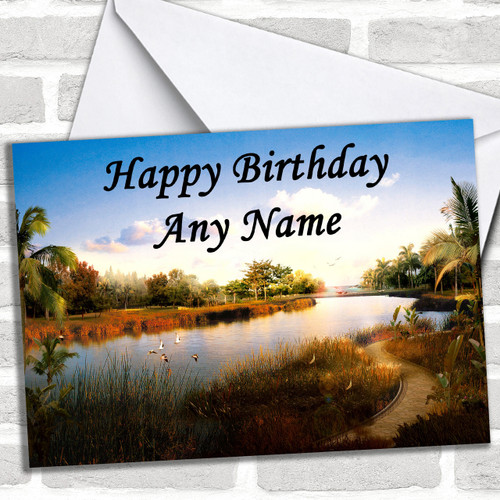 River Personalized Birthday Card - Red Heart Print