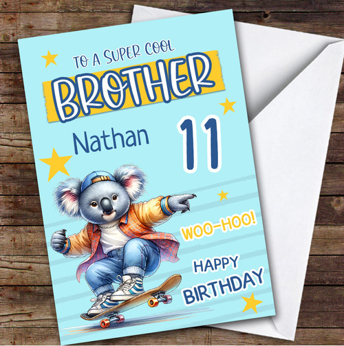 11th Brother Skateboarding Koala Boys Custom Personalized Birthday Card ...
