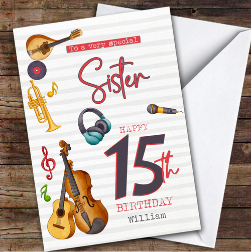 Sister 15th Music Instruments Teenager Custom Personalized Birthday ...