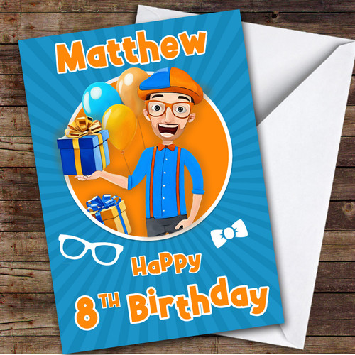 Blippi Any Age Blue Children S Personalized Kid S Birthday Card Red