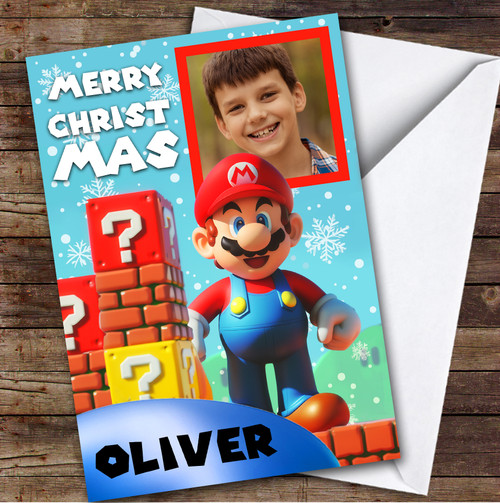 Super Mario Photo Custom Kids Personalized Christmas Holiday Card - Red ...