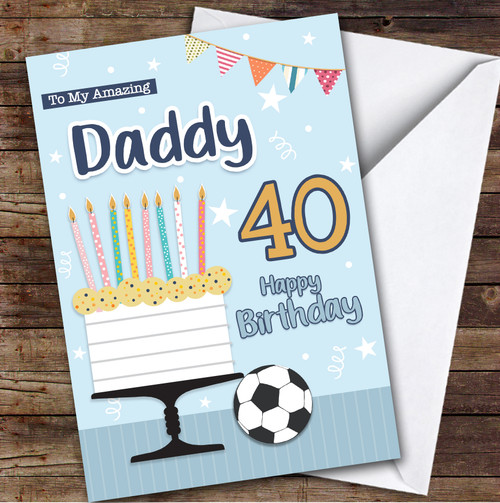Personalized Daddy 40th Birthday Card Cake Football - Red Heart Print