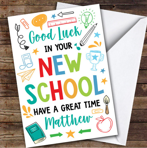 Personalized Going To New School Card For Anyone Bright Doodle - Red ...