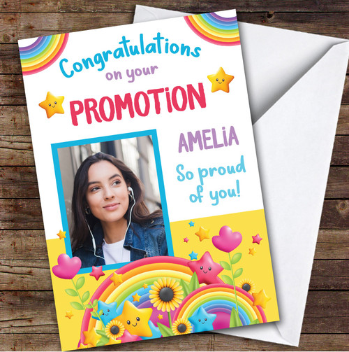 Personalized New Job Promotion Card For Anyone Photo Rainbow - Red ...