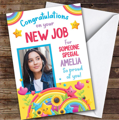 Personalized New Job Card For Someone Special Photo Rainbow - Red Heart ...