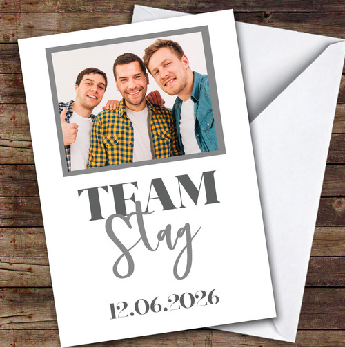 Personalized Stag Do Card For Anyone Photo Grey Team Stag - Red Heart Print