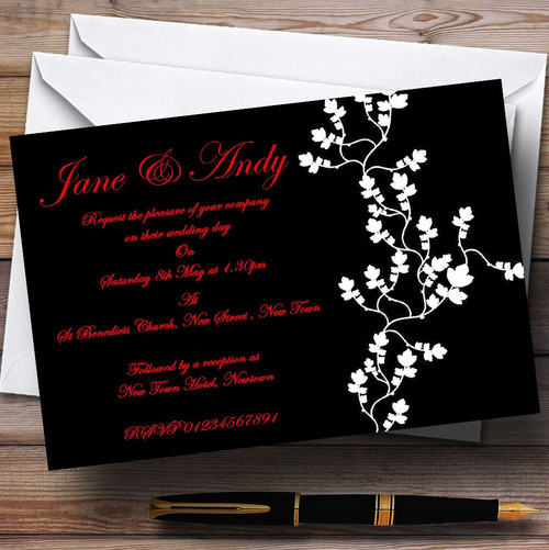 Black White Red Personalized Wedding Invitations - Red Heart Print