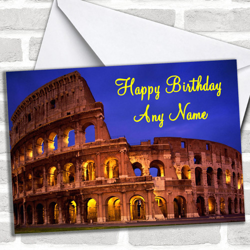 Coliseum Rome Italy Personalized Birthday Card - Red Heart Print