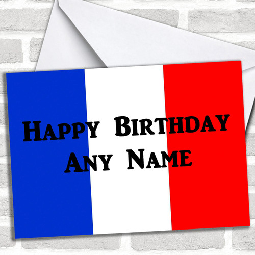 French Flag France Personalized Birthday Card - Red Heart Print