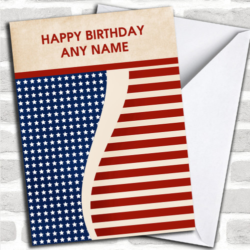 Vintage USA Flag Personalized Birthday Card - Red Heart Print