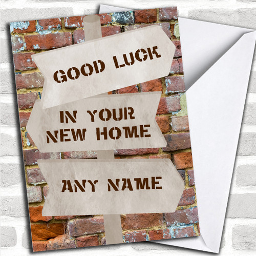 Brick & Signpost New Home Personalized Card - Red Heart Print