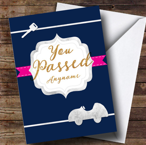 Personalized Silver Key Passed Driving Test Card - Red Heart Print