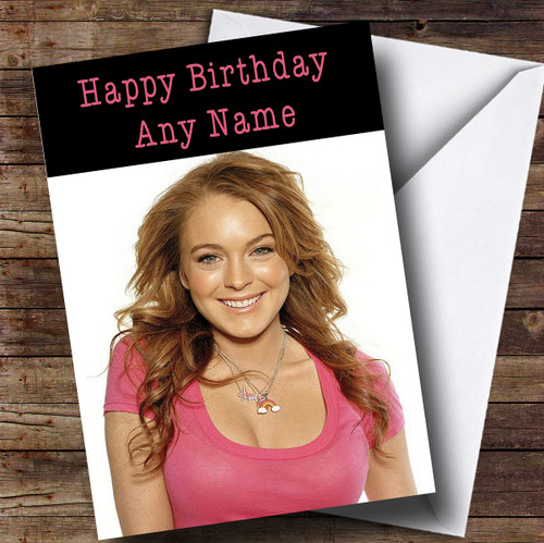 Personalized Lindsay Lohan Celebrity Birthday Card - Red Heart Print
