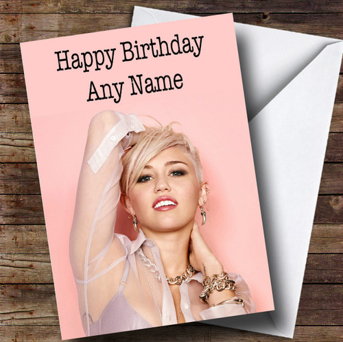 Personalized Miley Cyrus Celebrity Birthday Card - Red Heart Print