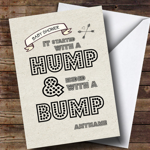 Personalized Hump & Bump Baby Shower Card - Red Heart Print